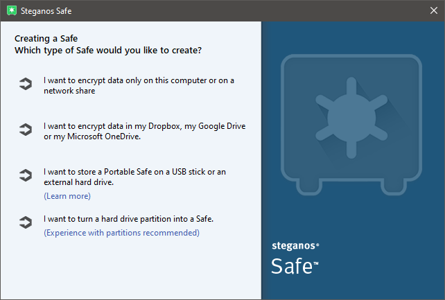 Steganos Data Safe - Safely encrypt sensitive data. On PCs, in networks and in the Cloud.
